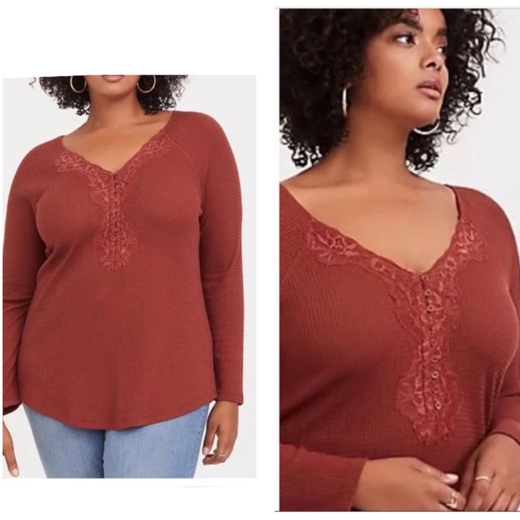 torrid | Tops | Torrid Waffle Knit Thermal Lace Button Top Doublev ...